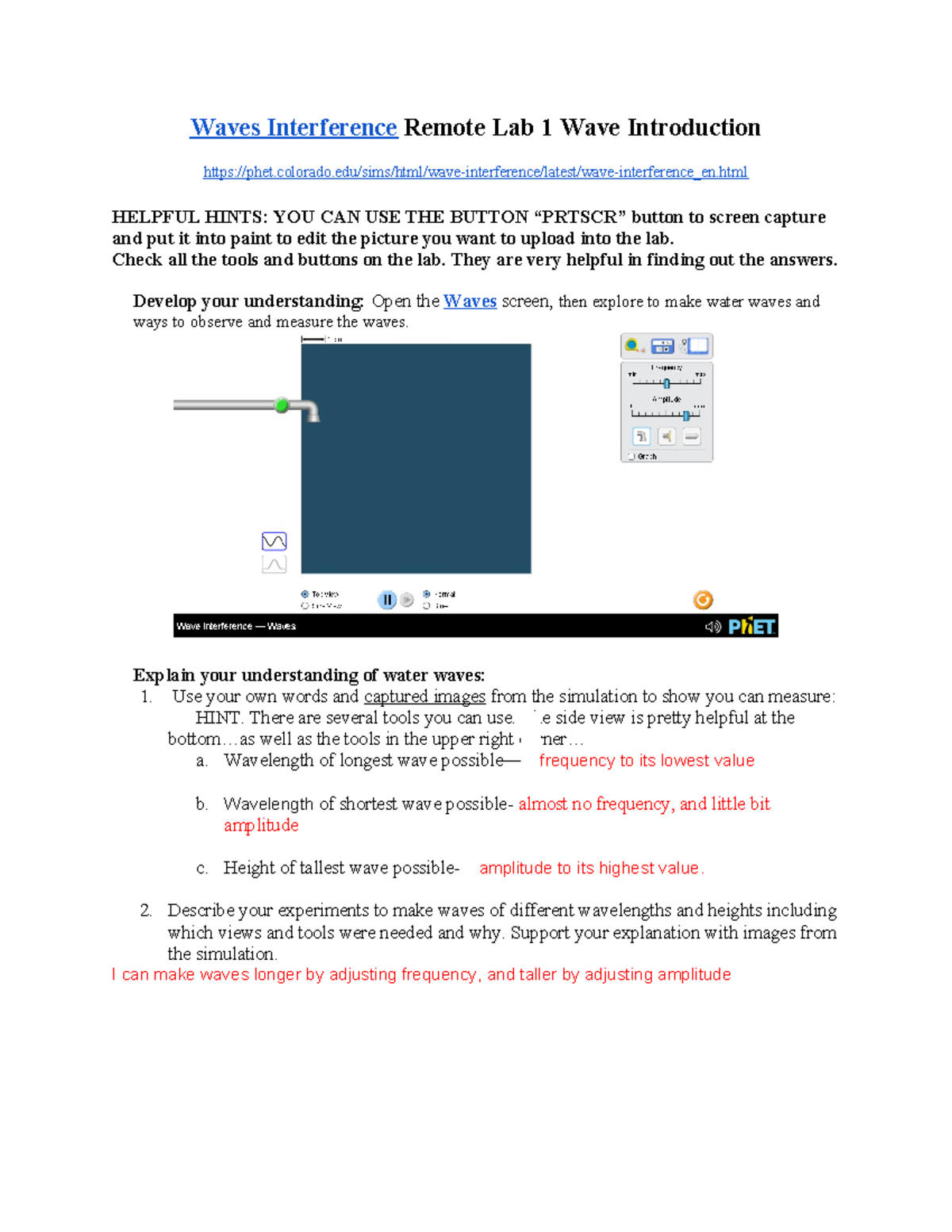 Waves Interference Lab 1: Understanding Wave Characteristics and ...