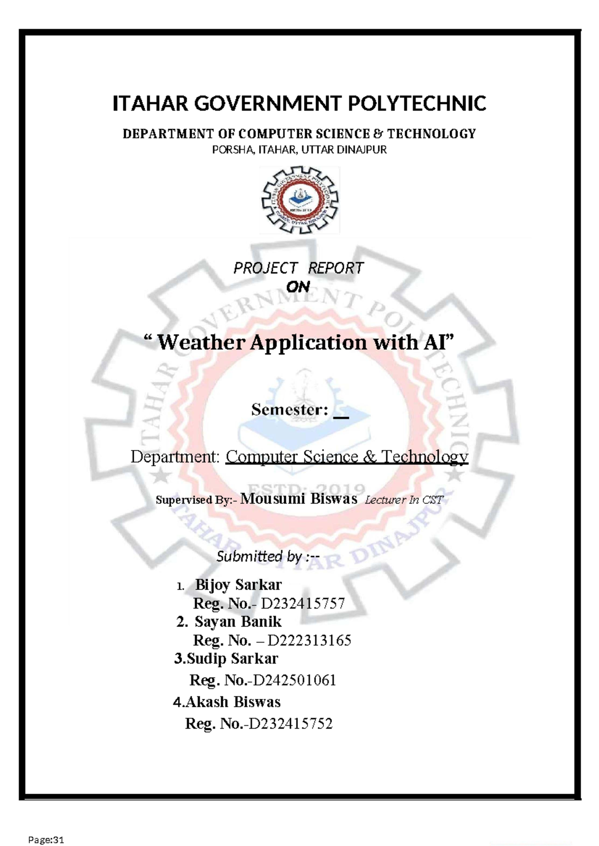 Weather Application Project Report - CST 5th Sem - Studocu