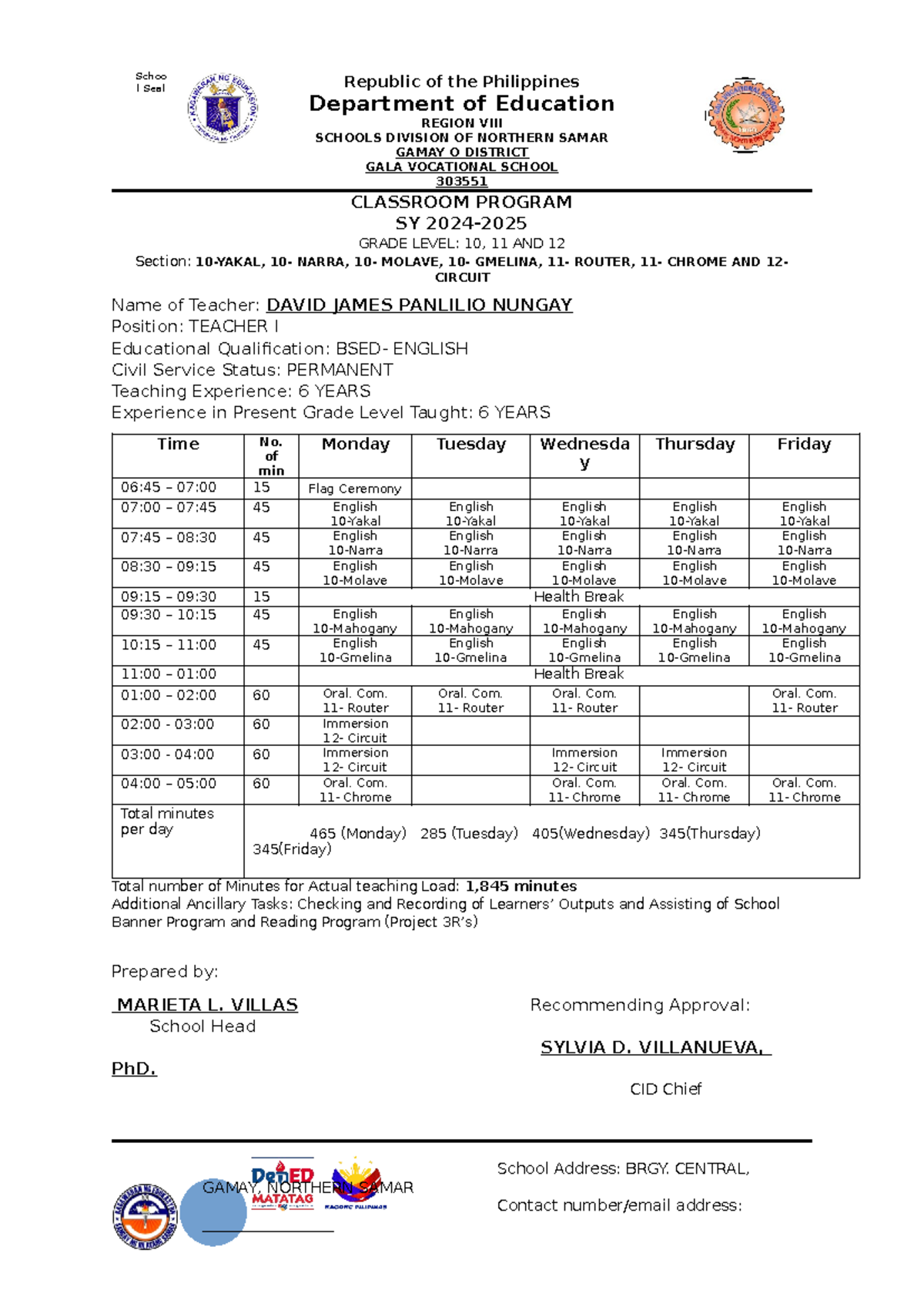 Classroom Program for Grades 10-12 SY 2024 - 090244-1 - Studocu