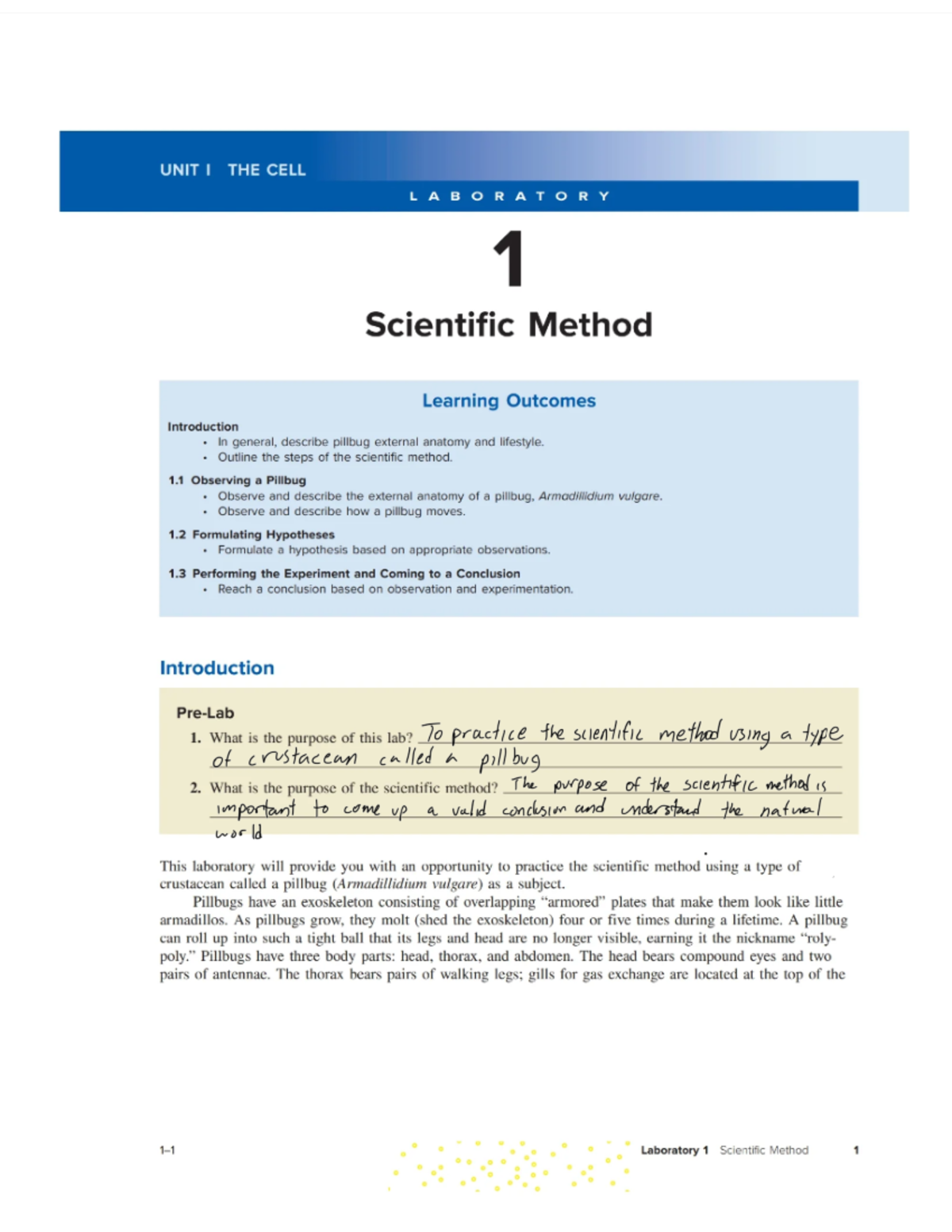 BIO 011 Lab 1: Scientific Method & Pillbug Observations - Studocu
