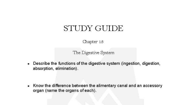 Chapter 15 Study Guide: The Digestive System Functions & Disorders - Studocu