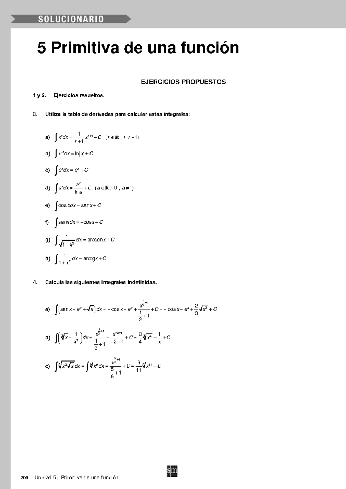 Primitiva de una función ejercicios - 200 Unidad 5| Primitiva de una ...