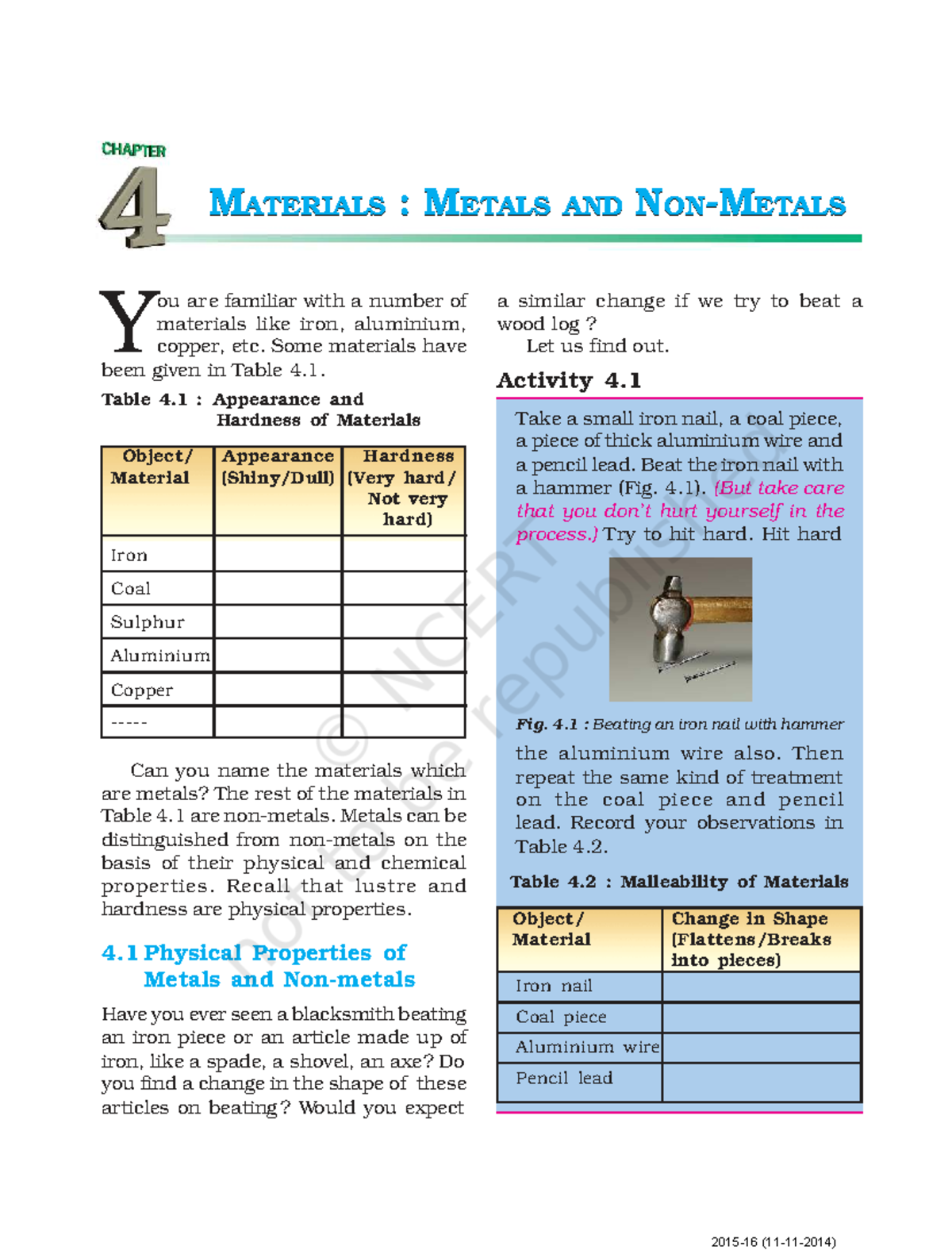 MATERIALS: METALS AND NONMETALS - Grade 8 Chapter Notes - Studocu