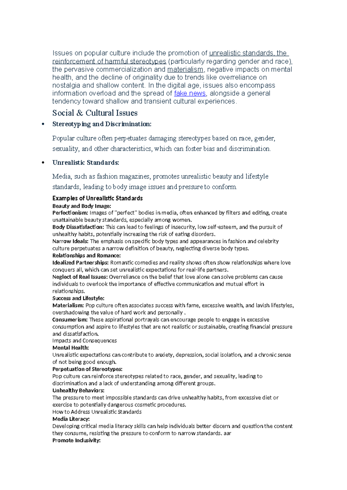 Issues on PH Pop Culture: Stereotypes, Standards & Consumerism - Studocu