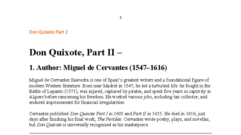 Don Quixote Part II: A Deep Dive into Cervantes' Masterpiece - Studocu