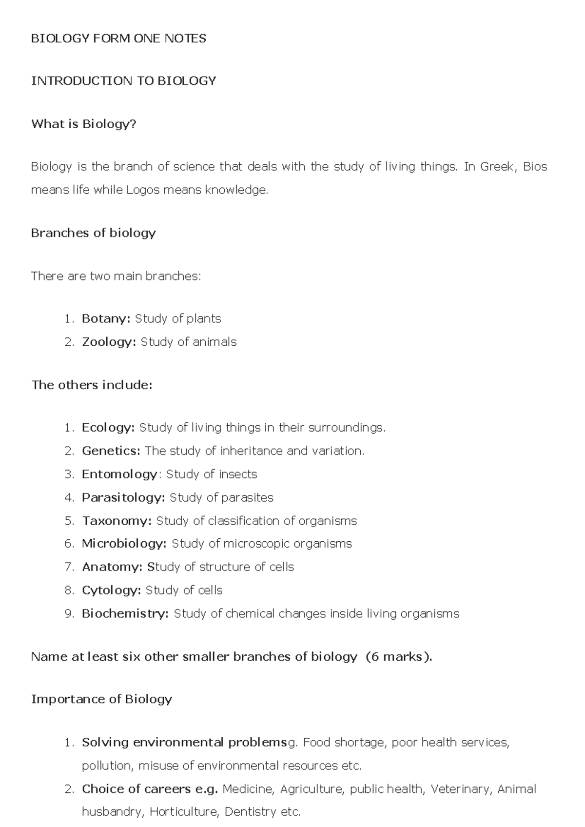 BIO 101 Final Exam Study Notes: Introduction to Biology - Studocu