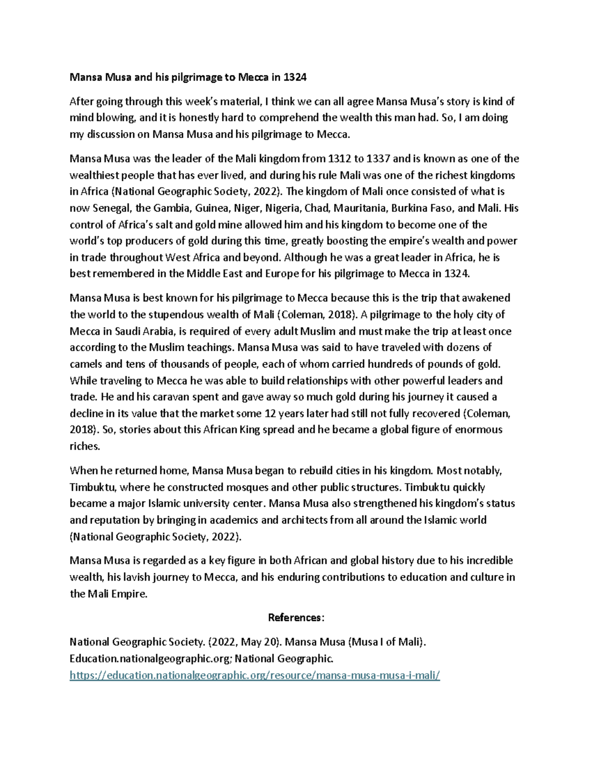 Mansa Musa's 1324 Pilgrimage to Mecca: Wealth and Legacy - Studocu