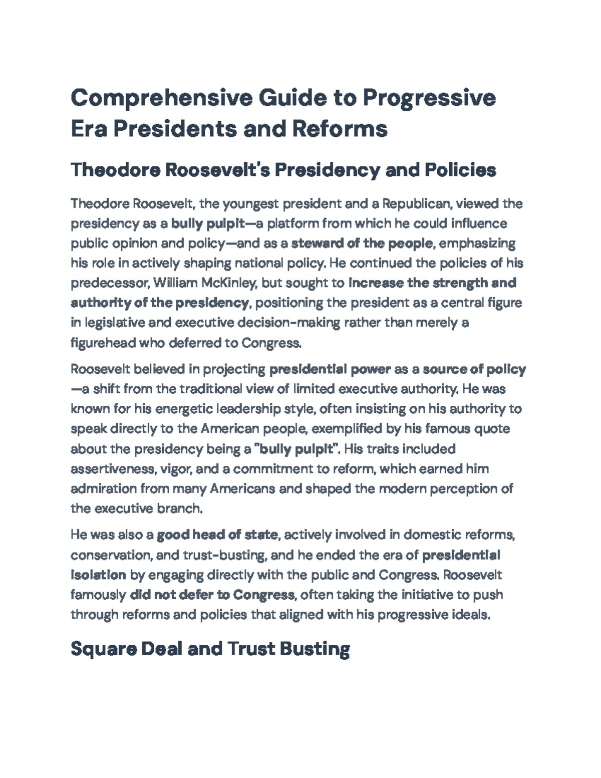 Comprehensive Overview of Progressive Era Presidents & Reforms - Studocu