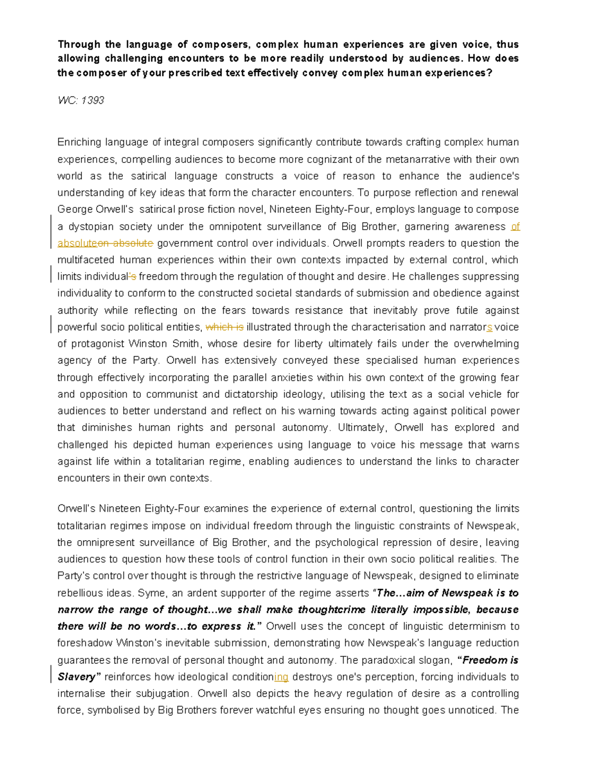 Common Module Essay Practice: Analyzing Orwell's Nineteen - Studocu