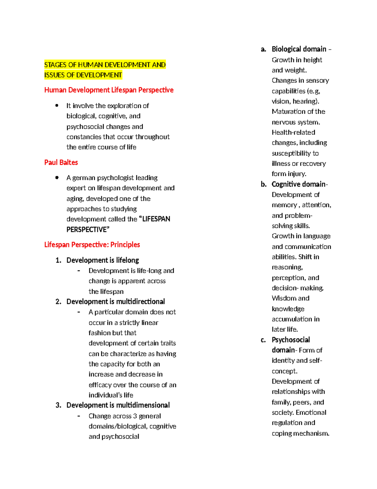 Lifespan Development: Key Stages & Issues (PSY 101) - Studocu