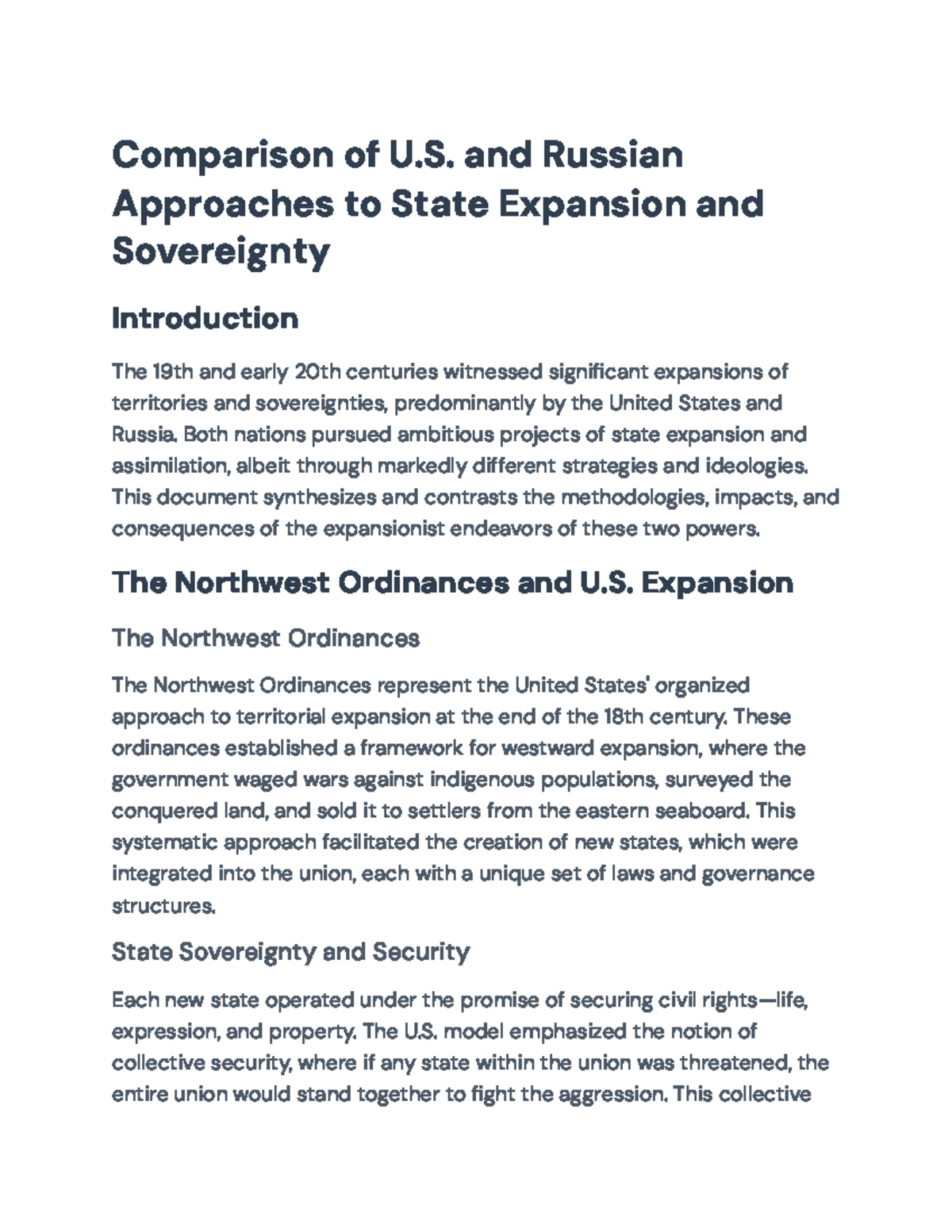 Comparative Analysis of U.S. and Russian Expansion Models (HIST 101 ...