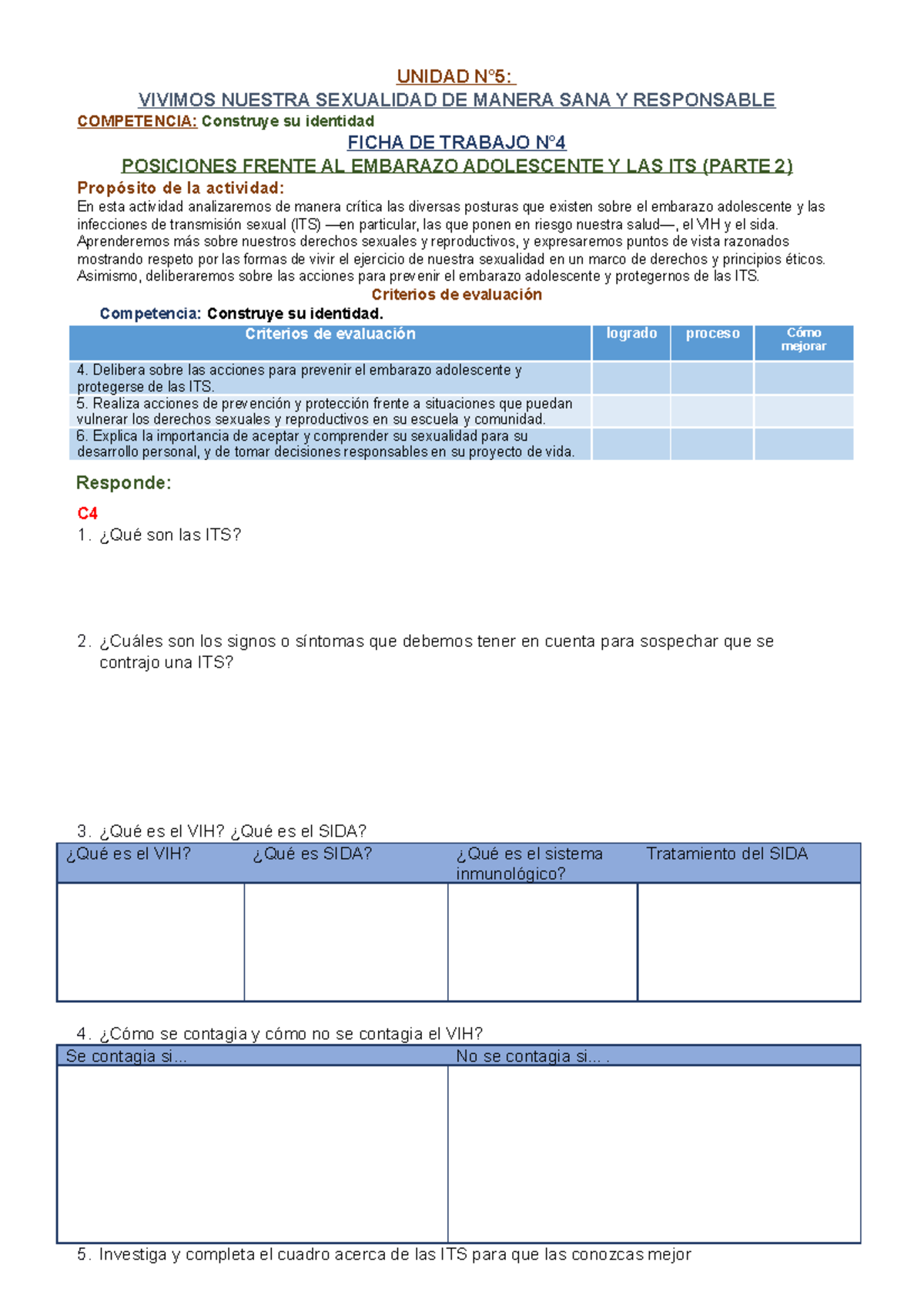 Ficha de trabajo 5 U5 - afasfafsafsafafafafa - UNIDAD N°5: VIVIMOS ...