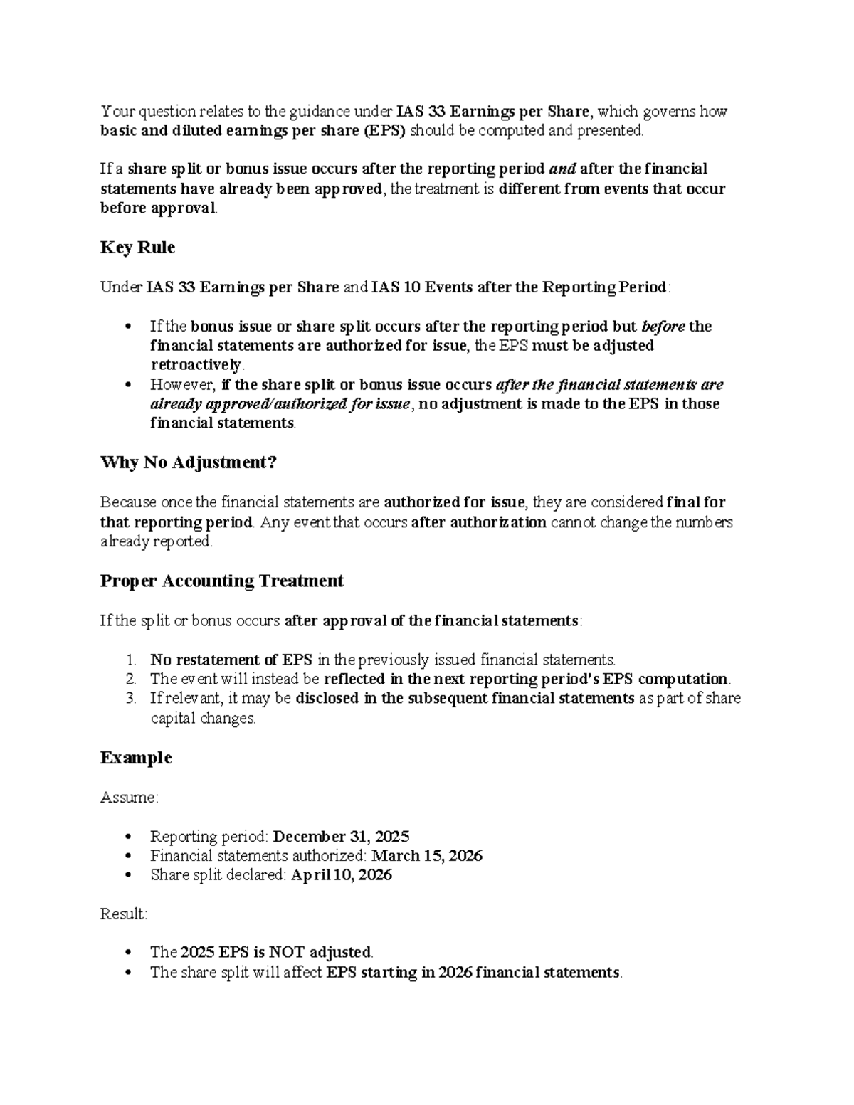 IAS 33 & IAS 10: EPS Treatment After Financial Statement Approval - Studocu