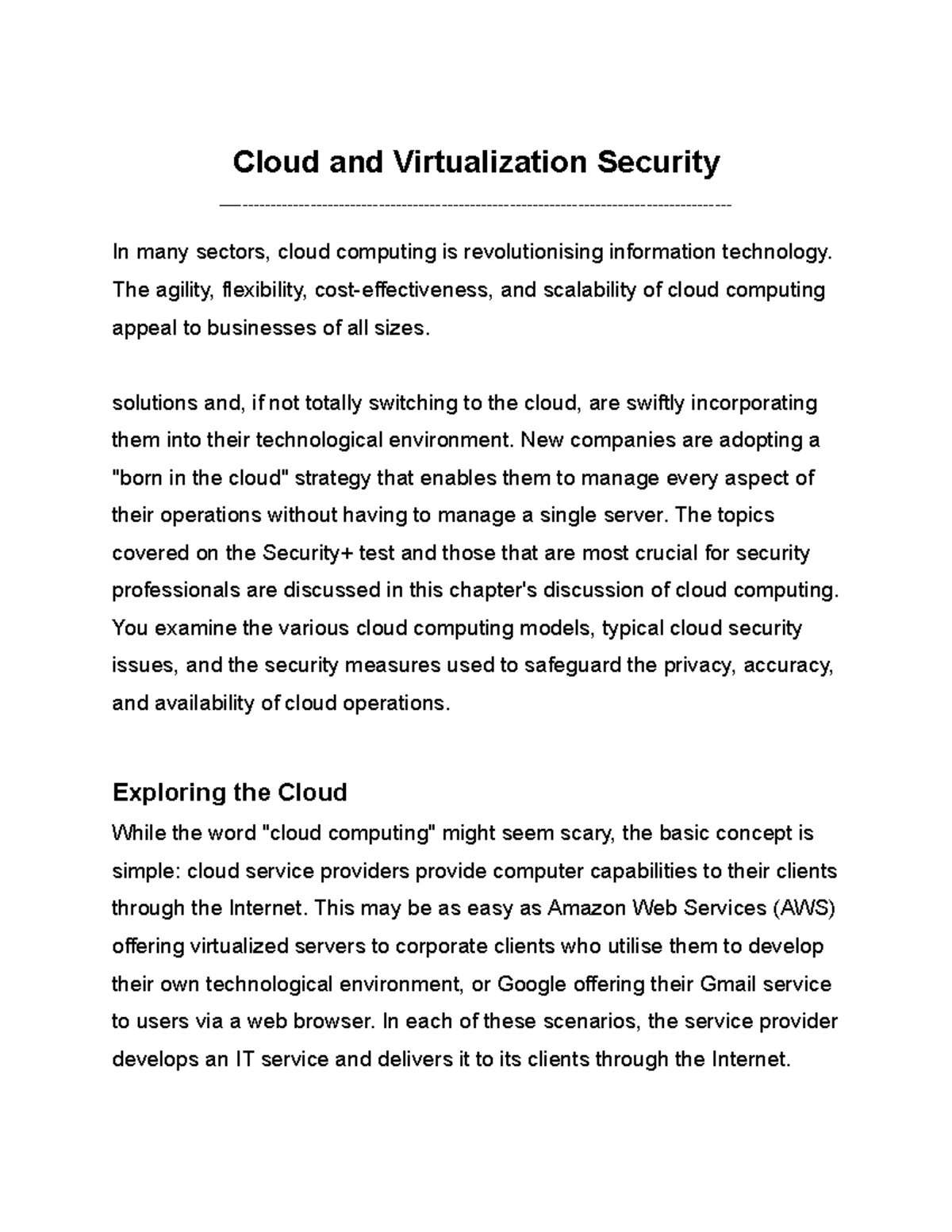 Comp TIA - Sec+ - Chapter 10 - Cloud and Virtualization Security - Pt - Cloud and Virtualization ...