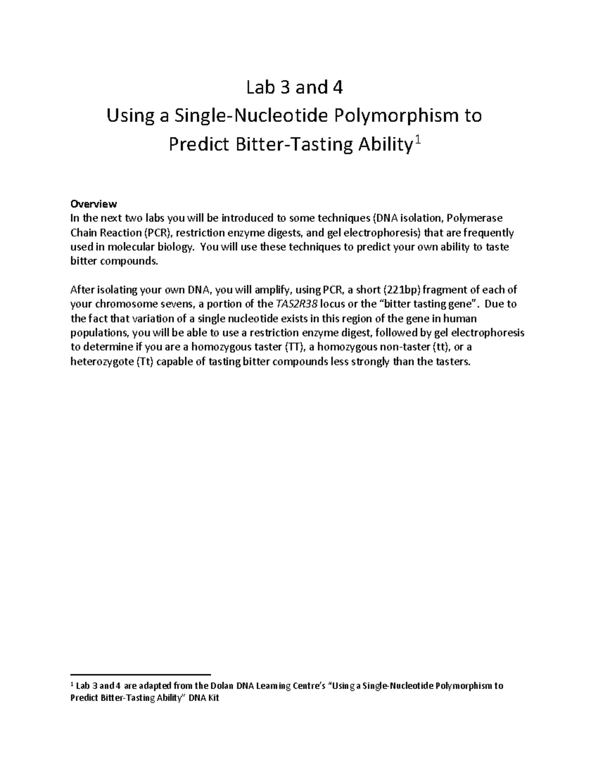 BIOA01 Lab 3 & 4: Using Polymorphism to Predict Tasting Ability Y2024 ...