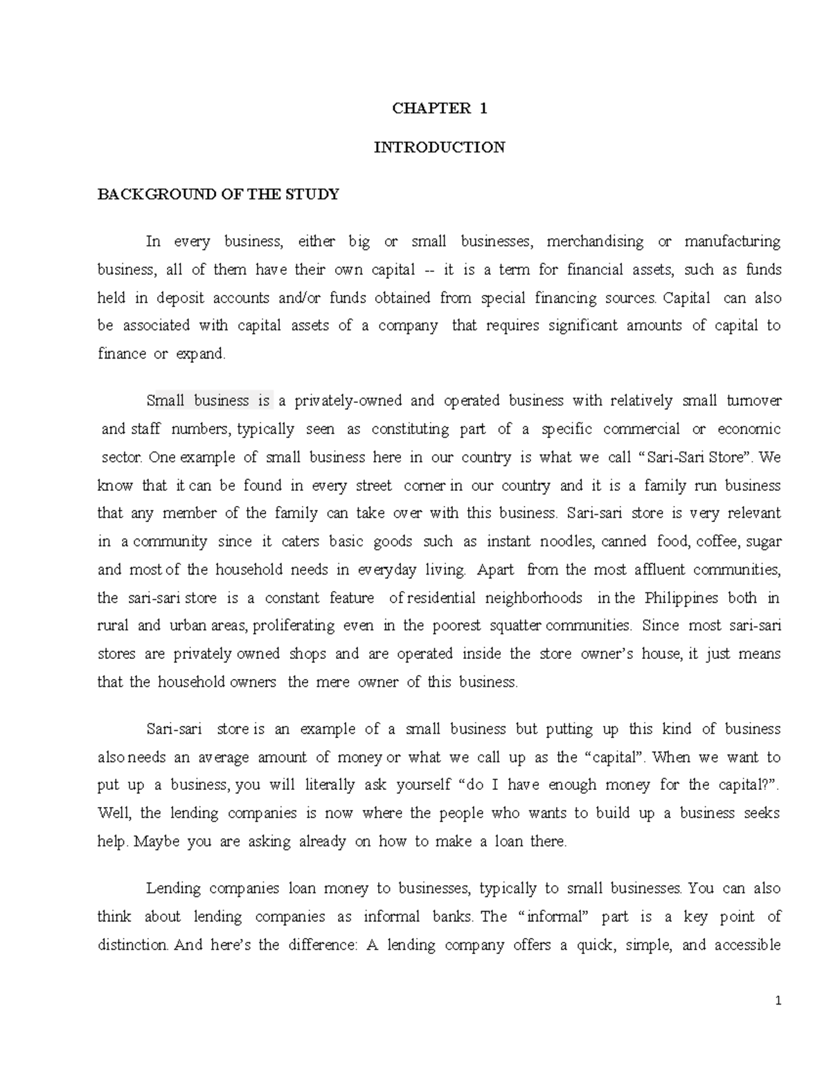 Assessment of Small Business Capital Sources: A Study on Lending ...