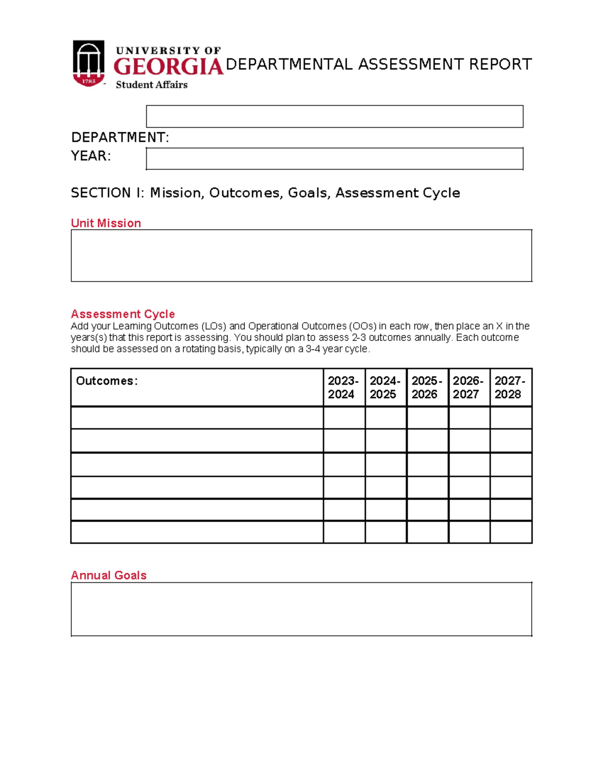 Departmental Assessment Report Template: Mission & Outcomes Analysis ...