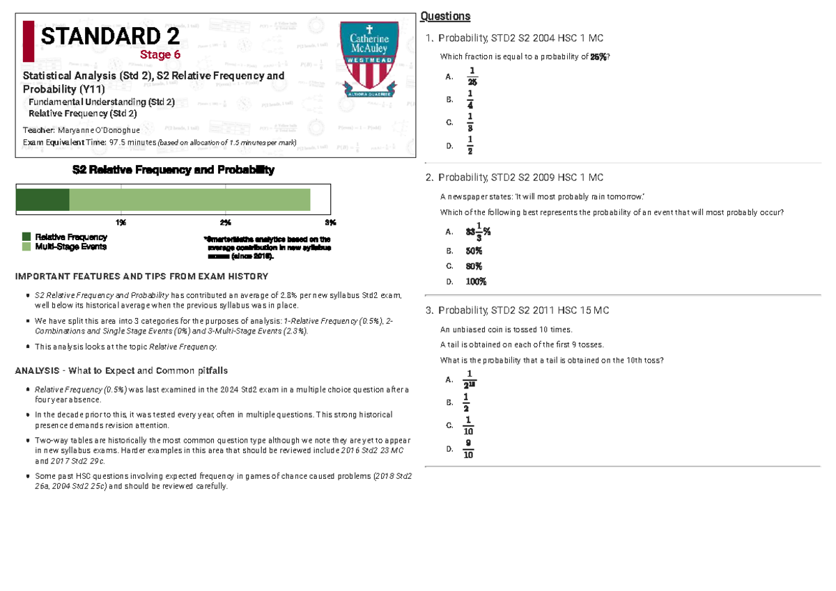 Probability Analysis and Exam Insights for STD2 S2 - Studocu