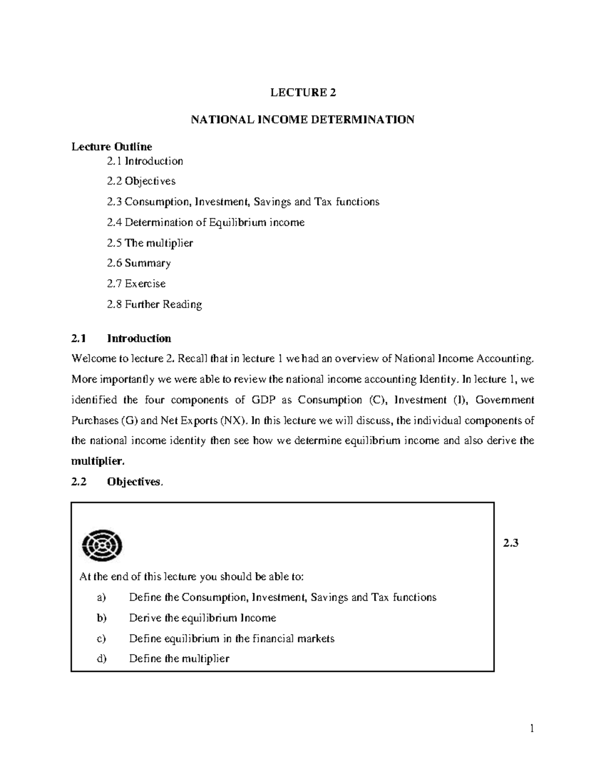 Lecture 2 - National Income Determination - LECTURE 2 NATIONAL INCOME ...