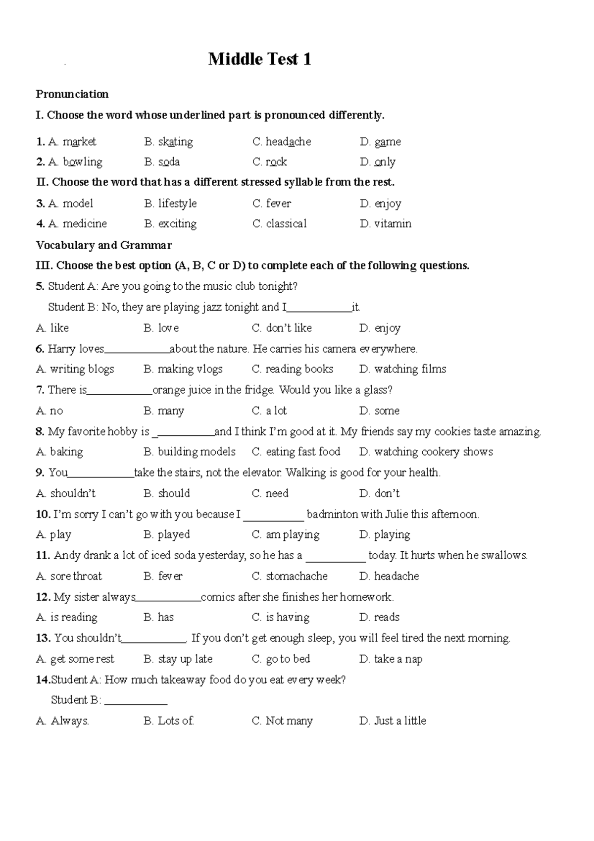 Middle Test 1 - Making Suggestion - . Middle Test 1 Pronunciation I ...