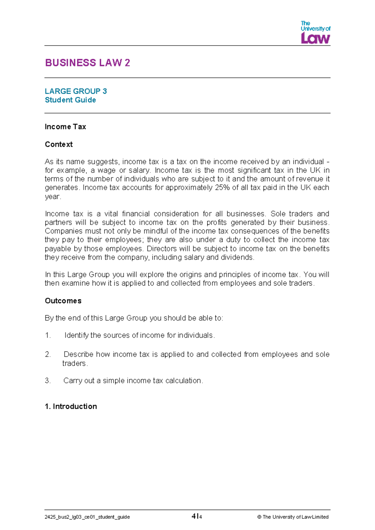 2425 BUS2 LG03 CE01 Income Tax Overview & Principles Guide - Studocu