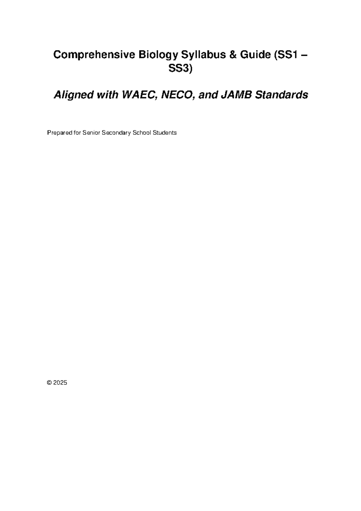 Comprehensive Biology Syllabus Guide (SS1-SS3) for WAEC & NECO 2025 ...