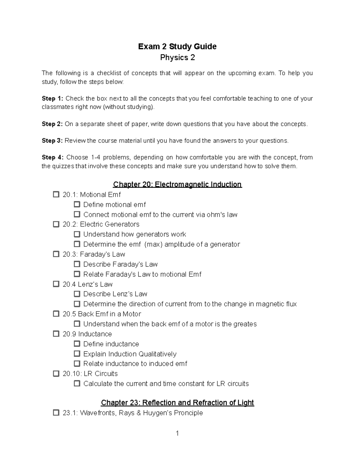 Physics 2 Exam 2 Study Guide: Key Concepts and Review Checklist - Studocu