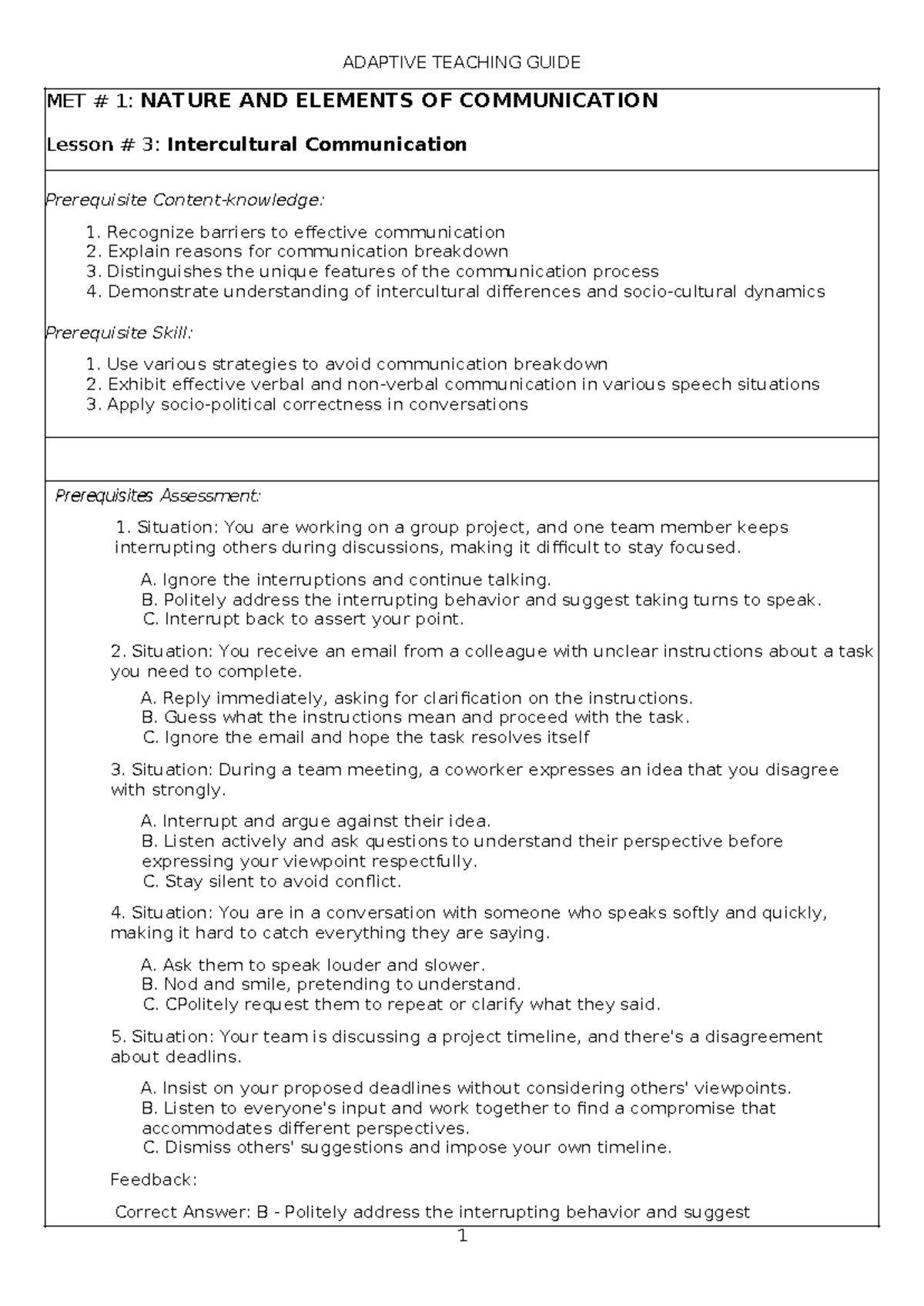 Oralcom Reports - ADAPTIVE TEACHING GUIDE MET # 1: NATURE AND ELEMENTS ...