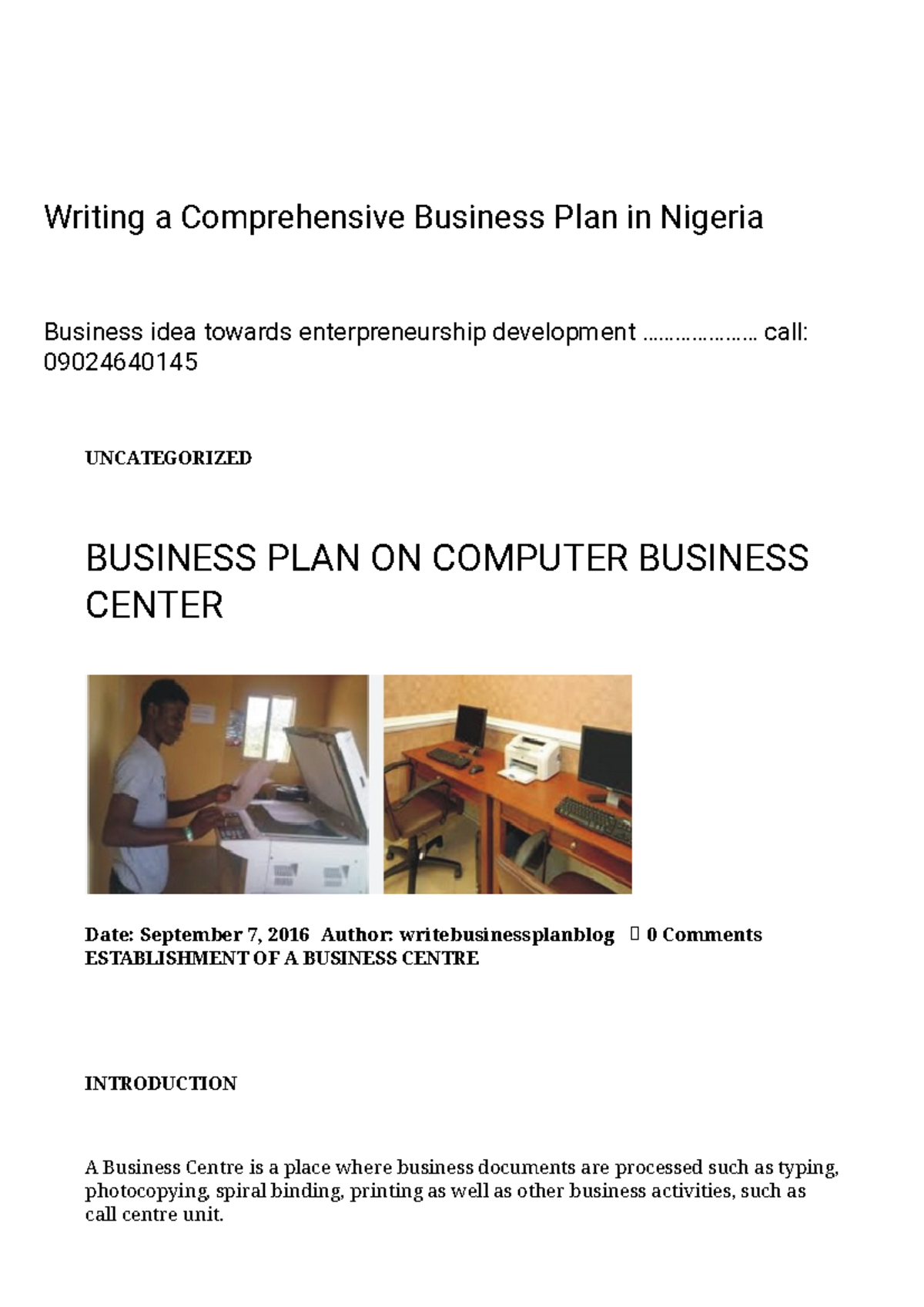 Comprehensive Biz Plan for Computer Business Center in Nigeria - Studocu