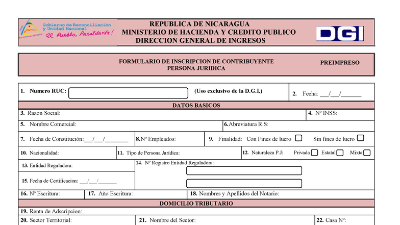DGI 492349233 - Formulario de Inscripción de Sociedad en Nicaragua ...