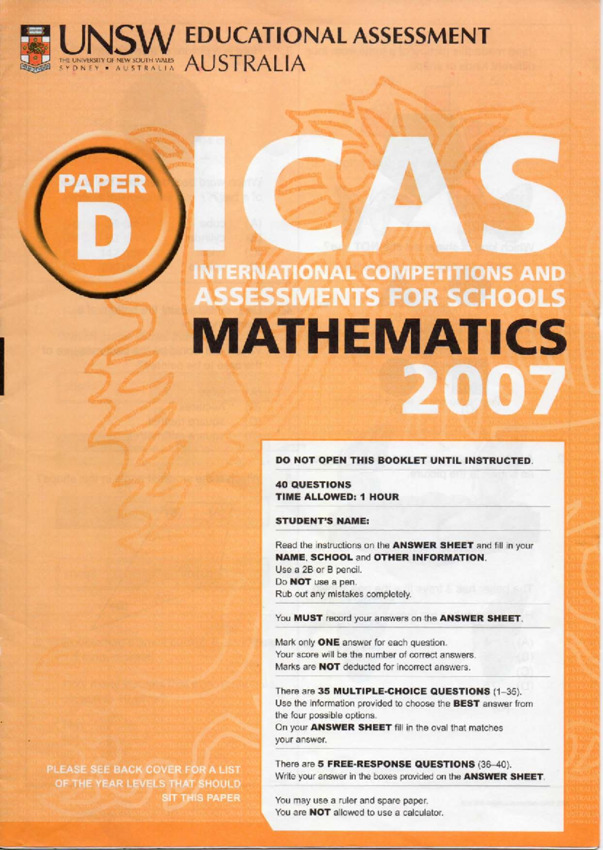 2007 ICAS Mathematics Paper D - Complete Solutions and Answers - Studocu
