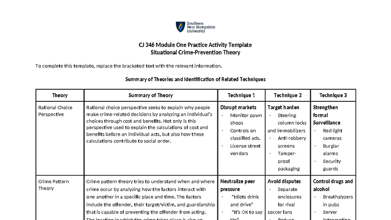 CJ 346 Module 1 Practice Activity: Situational Theory Techniques - Studocu