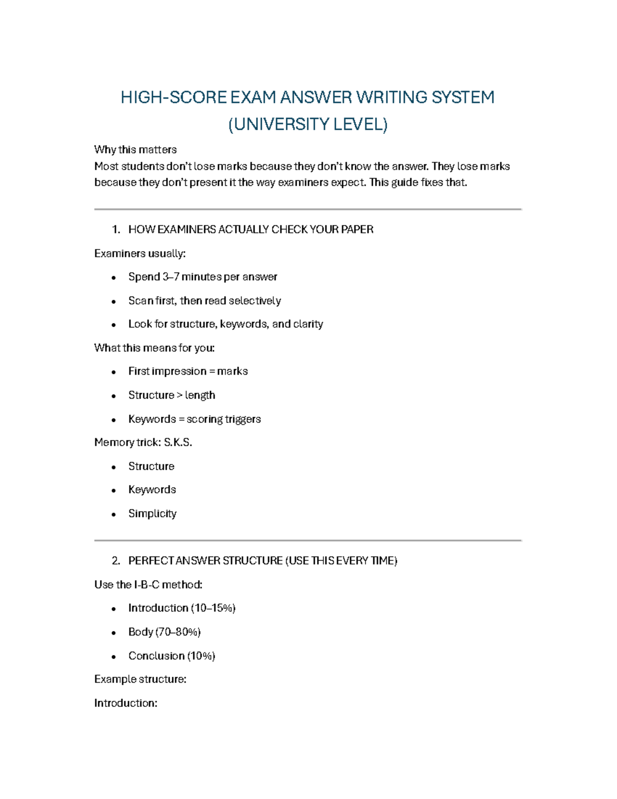 HIGH-Score Exam Answer Writing System (University Level) Guide - Studocu