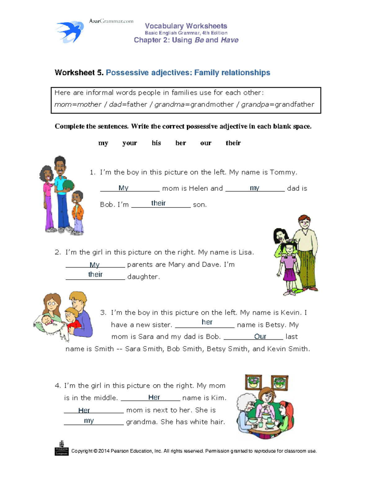 Possessive Adjectives Worksheet - Basic English Grammar (Chapter 2 ...
