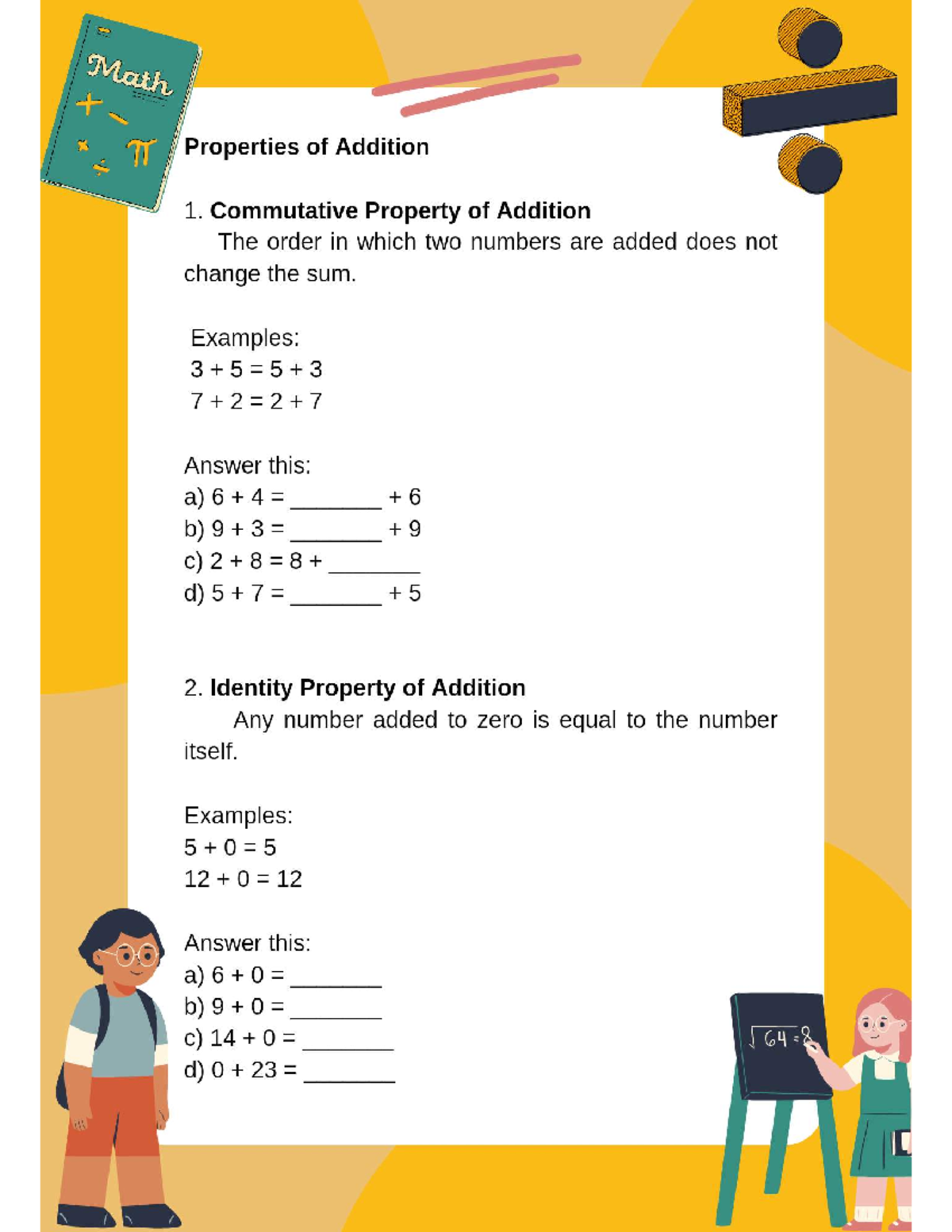 Math Grade 3 - Worksheet - Properties of Addition 1. Commutative ...