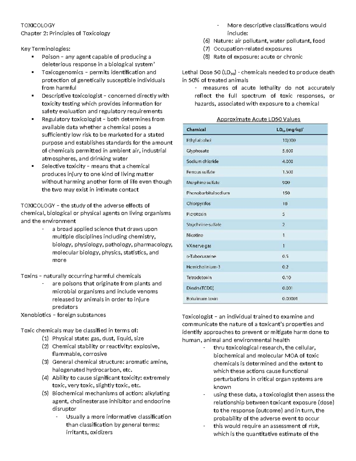 TOXICOLOGY Chapter 2: Key Principles and Terminologies Explained - Studocu