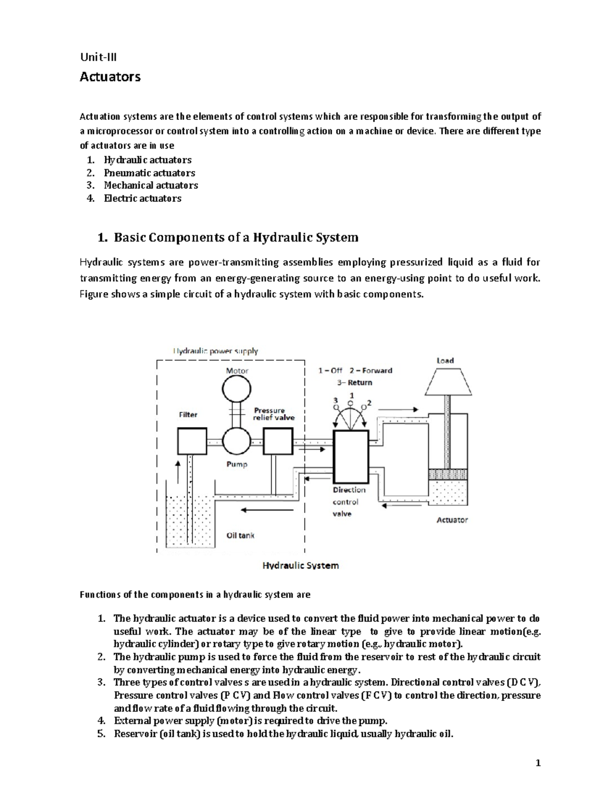 Mechatronics unit III Actuator notes - Unit-III Actuators Actuation ...
