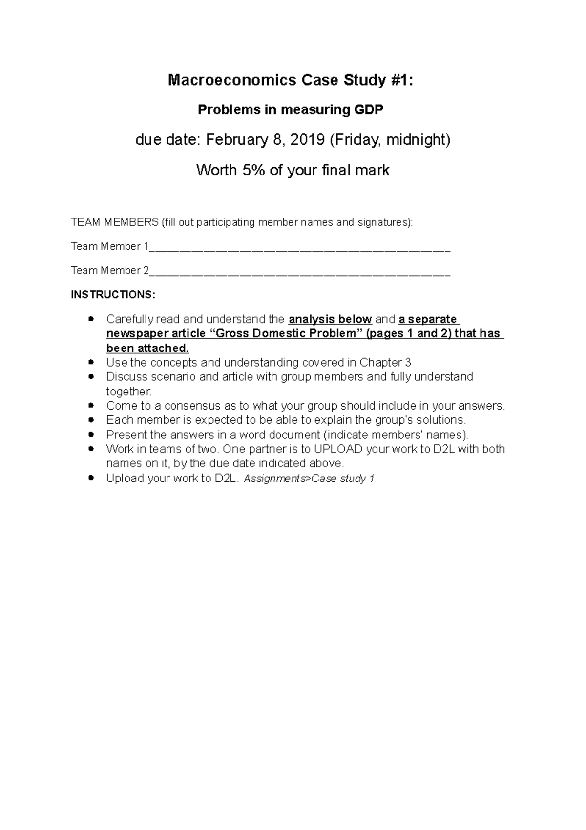 Macroeconomics Case study 1 Problems in measuring GDP - Use the ...
