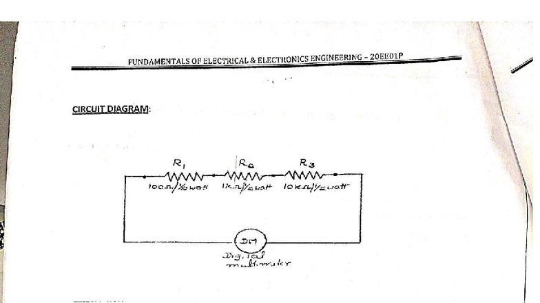 FUNDAMENTALS OF ELECTRICAL ELECTRONICS ENGINEERING 20EE01P LAB MANUAL - Studocu
