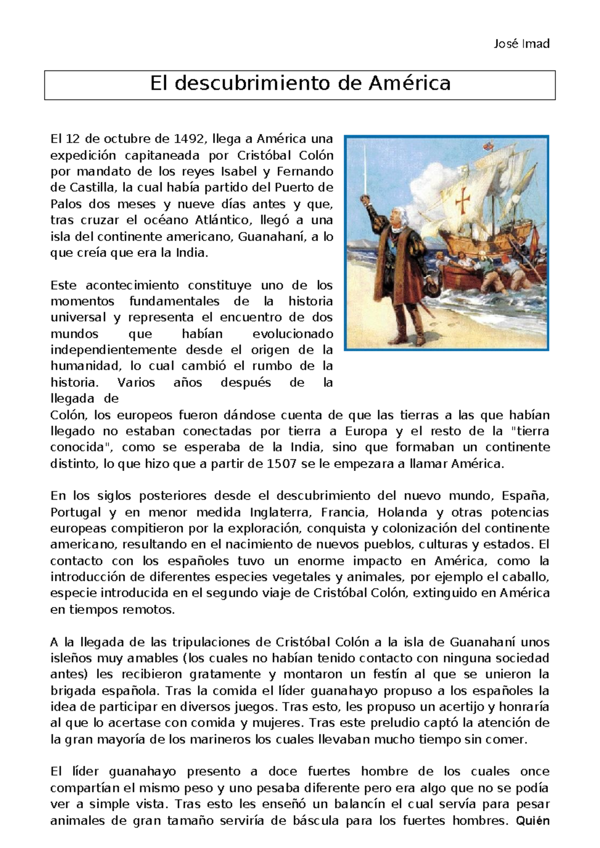 Descubrimiento de América: El Viaje de Colón en 1492 - Studocu
