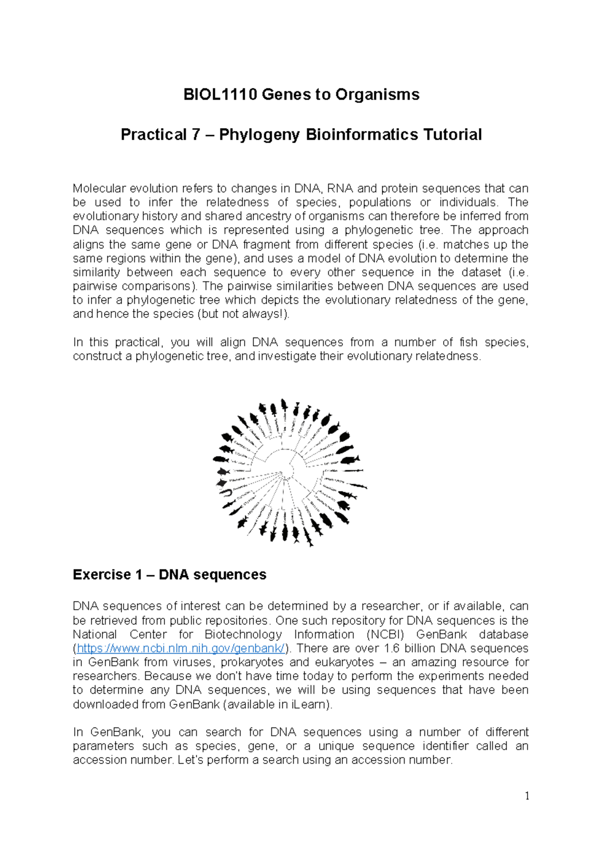 Practical 7: Phylogenetic Analysis in BIOL1110 Bioinformatics Tutorial - Studocu