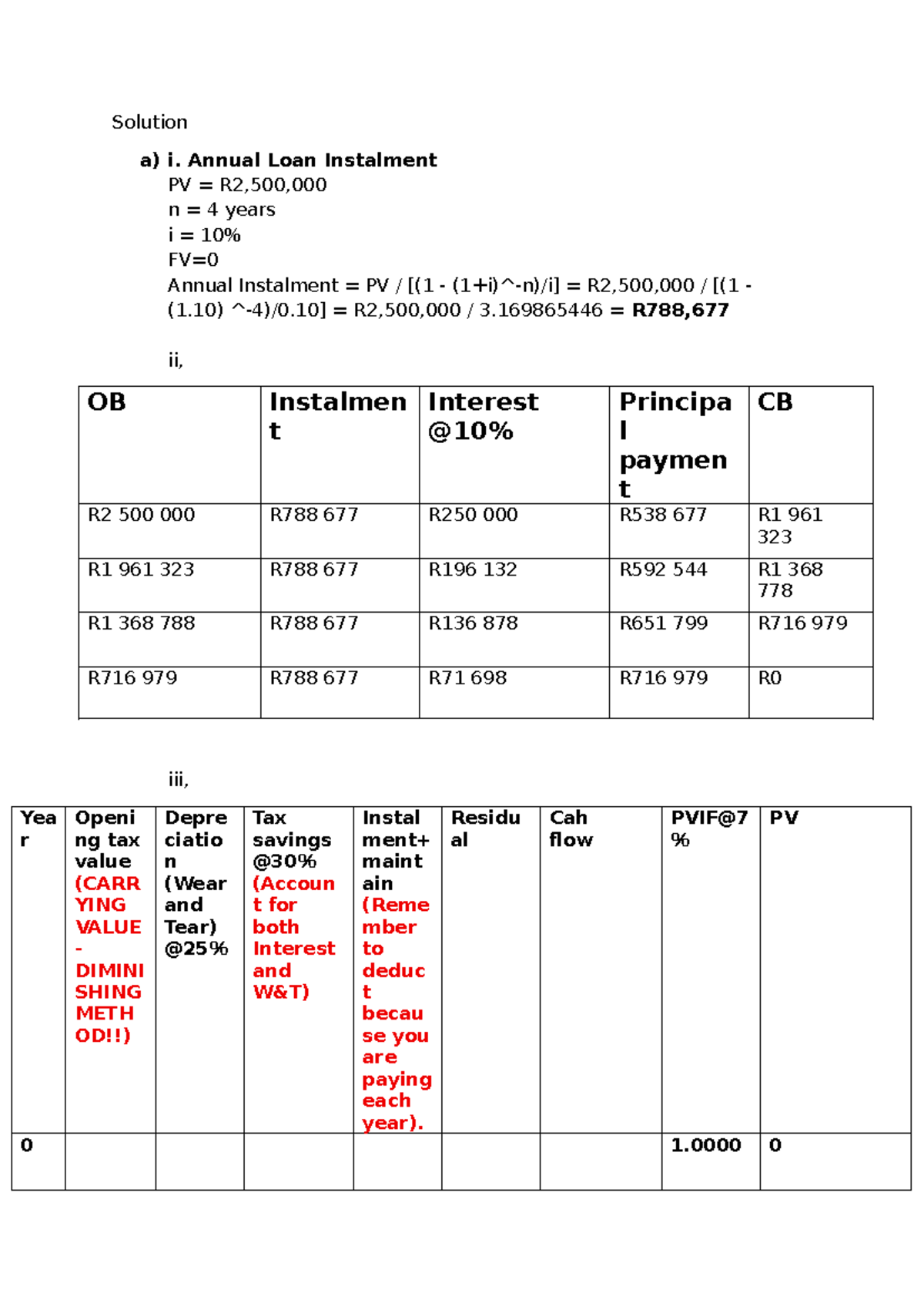 Tutorial 4 - Leases: Annual Loan Instalment & Cash Flow Analysis - Studocu