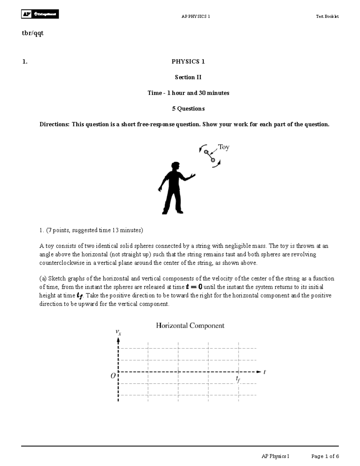 AP PHYSICS 1 Test Booklet 1: Free Response Questions and Solutions ...
