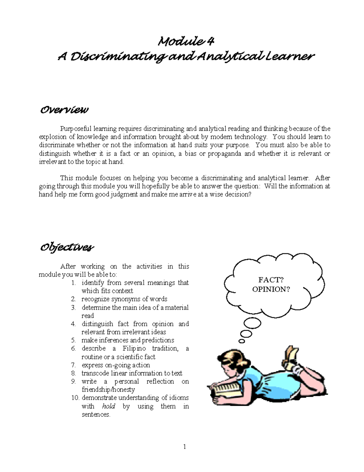 4th quarter english 7 - Learning Module - Module 4 A Discriminating and ...