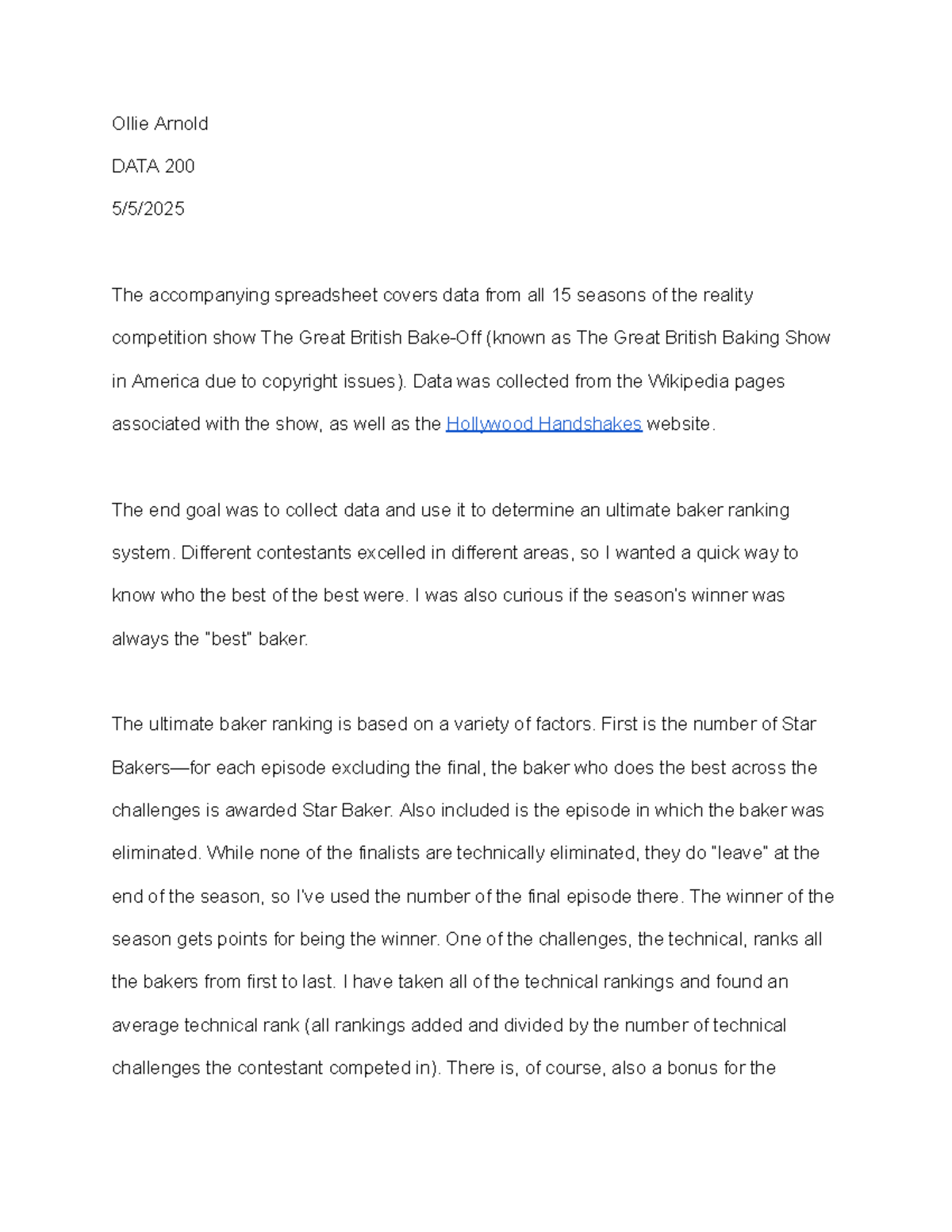 DATA 200 Final Project: Ultimate Baker Ranking Analysis - Studocu