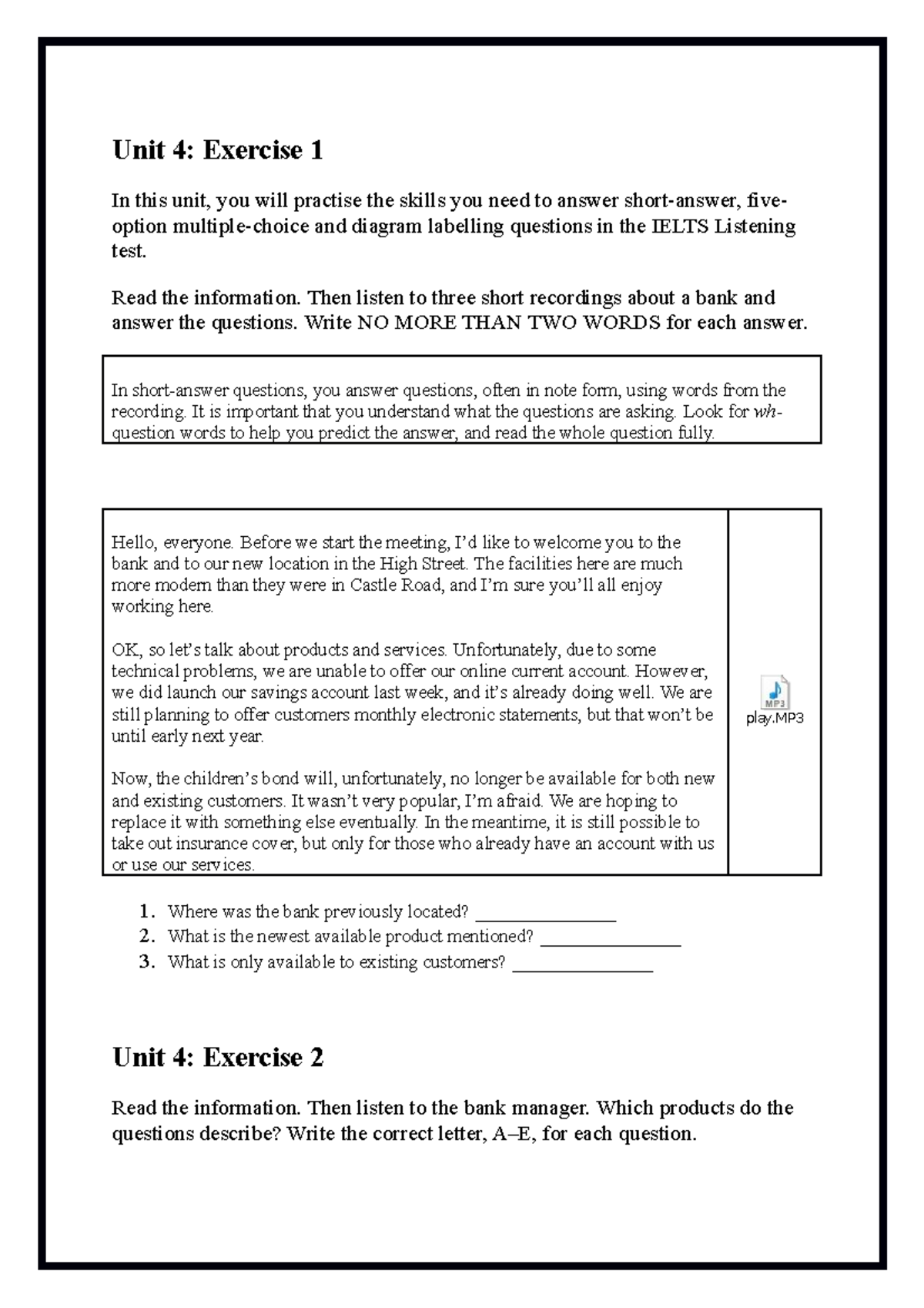 Unit 4 - Listening Skills Practice for IELTS Listening Test - Studocu