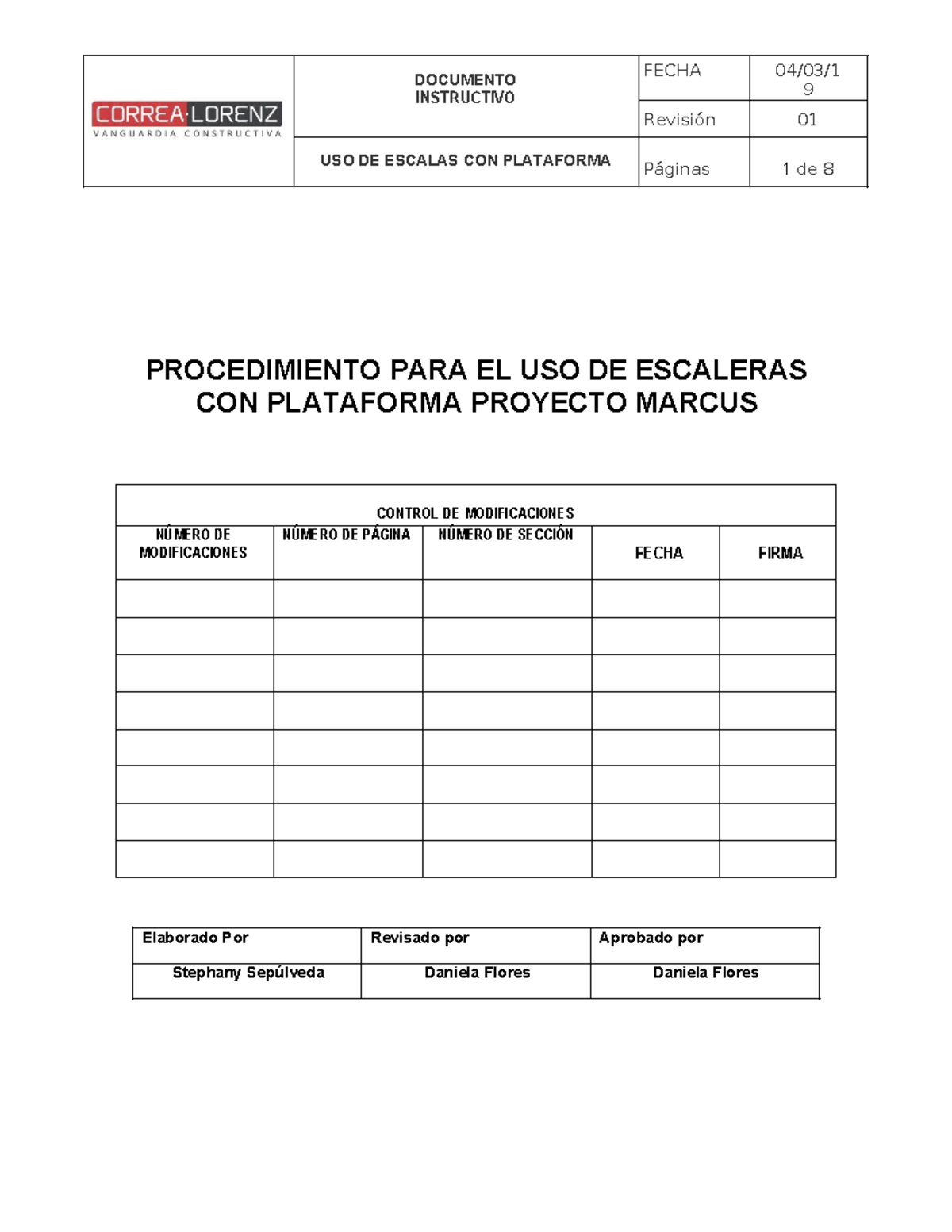 Instructivo PARA EL USO DE Escaleras CON Plataforma CL (1) - DOCUMENTO INSTRUCTIVO 9 Revisión 01 ...
