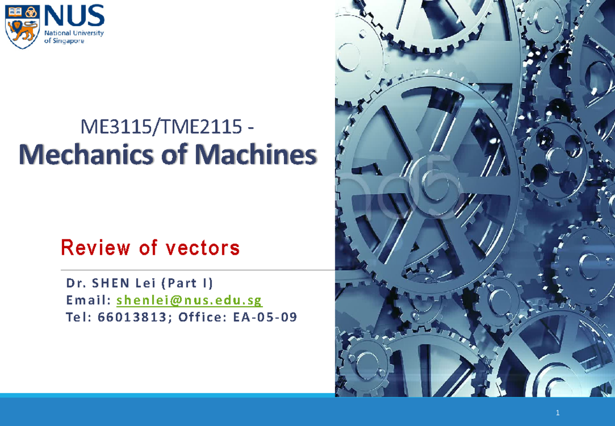 L1 - Mechanics of Machines: Vector Operations Review - Studocu