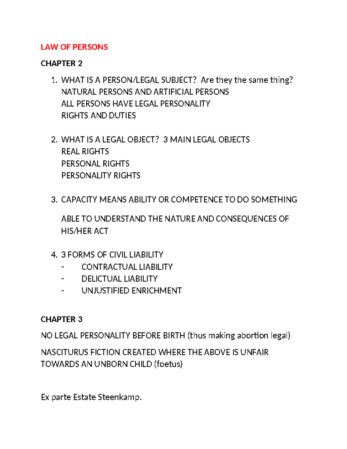 Law of Persons (LAW101) - Legal Personality & Liability Overview - Studocu