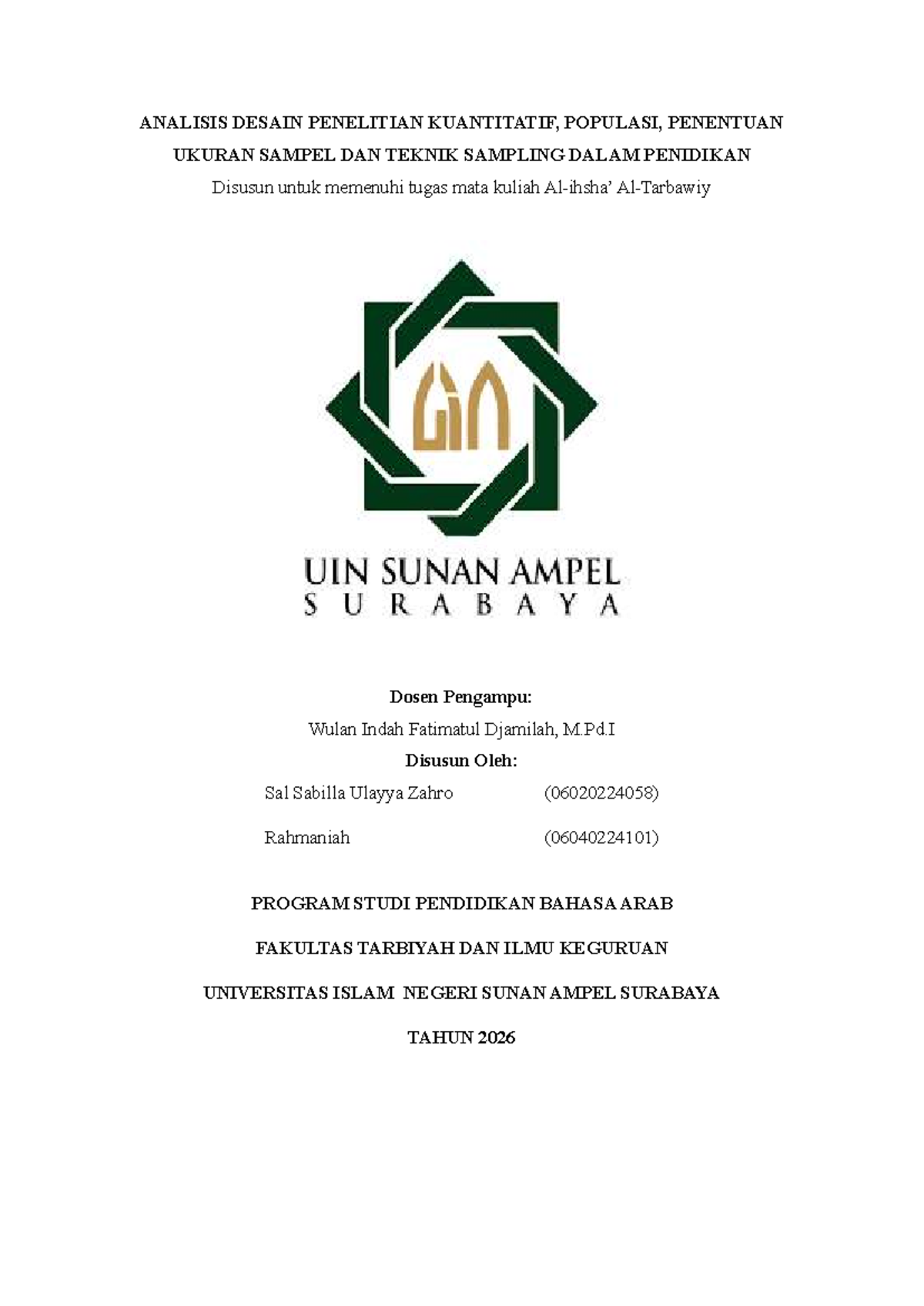 ANALISIS DESAIN PENELITIAN KUANTITATIF DAN TEKNIK SAMPLING (PBA 2026 ...
